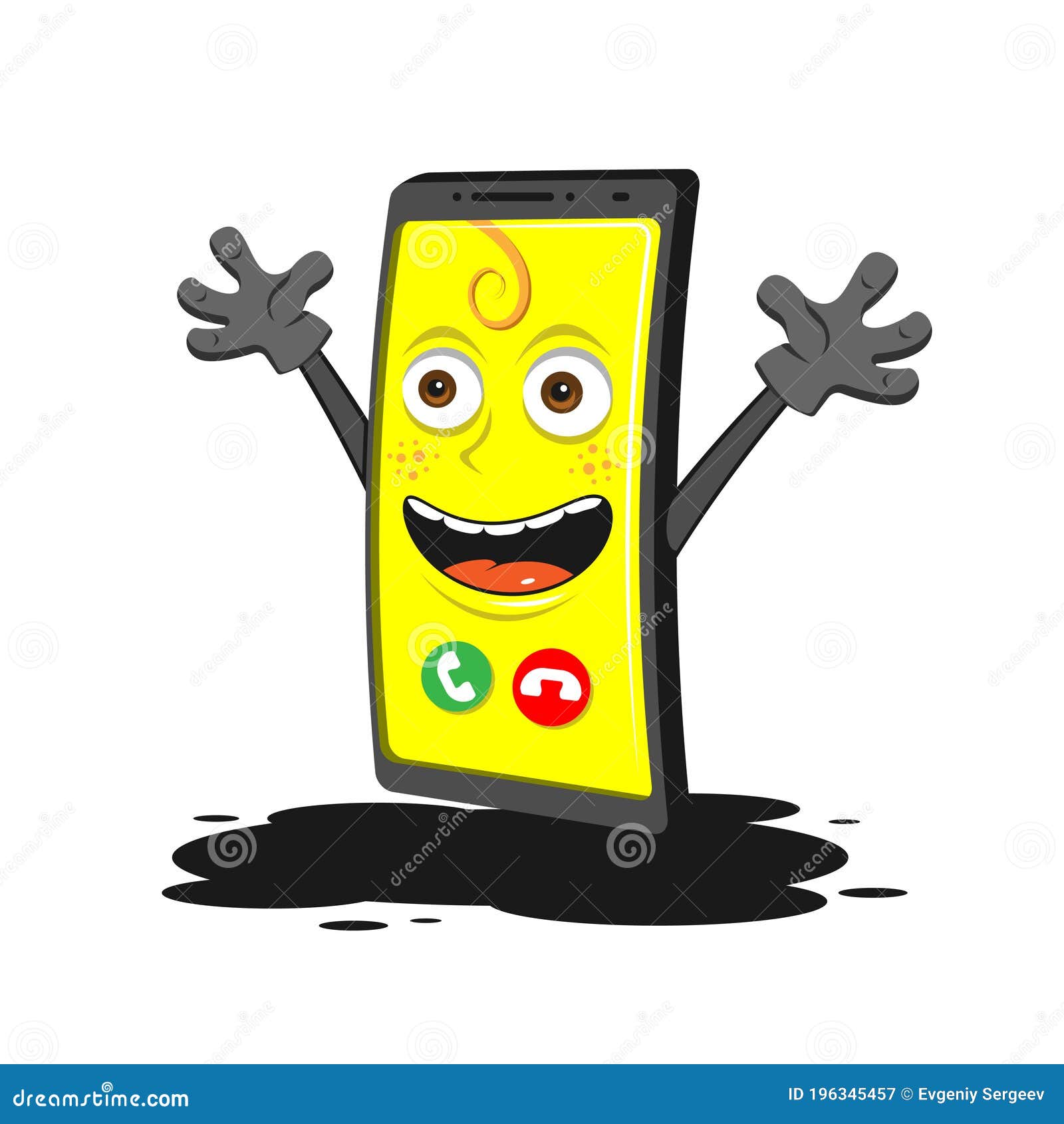 Funny Cartoon Smartphone with Hands on White Isolated Background ...