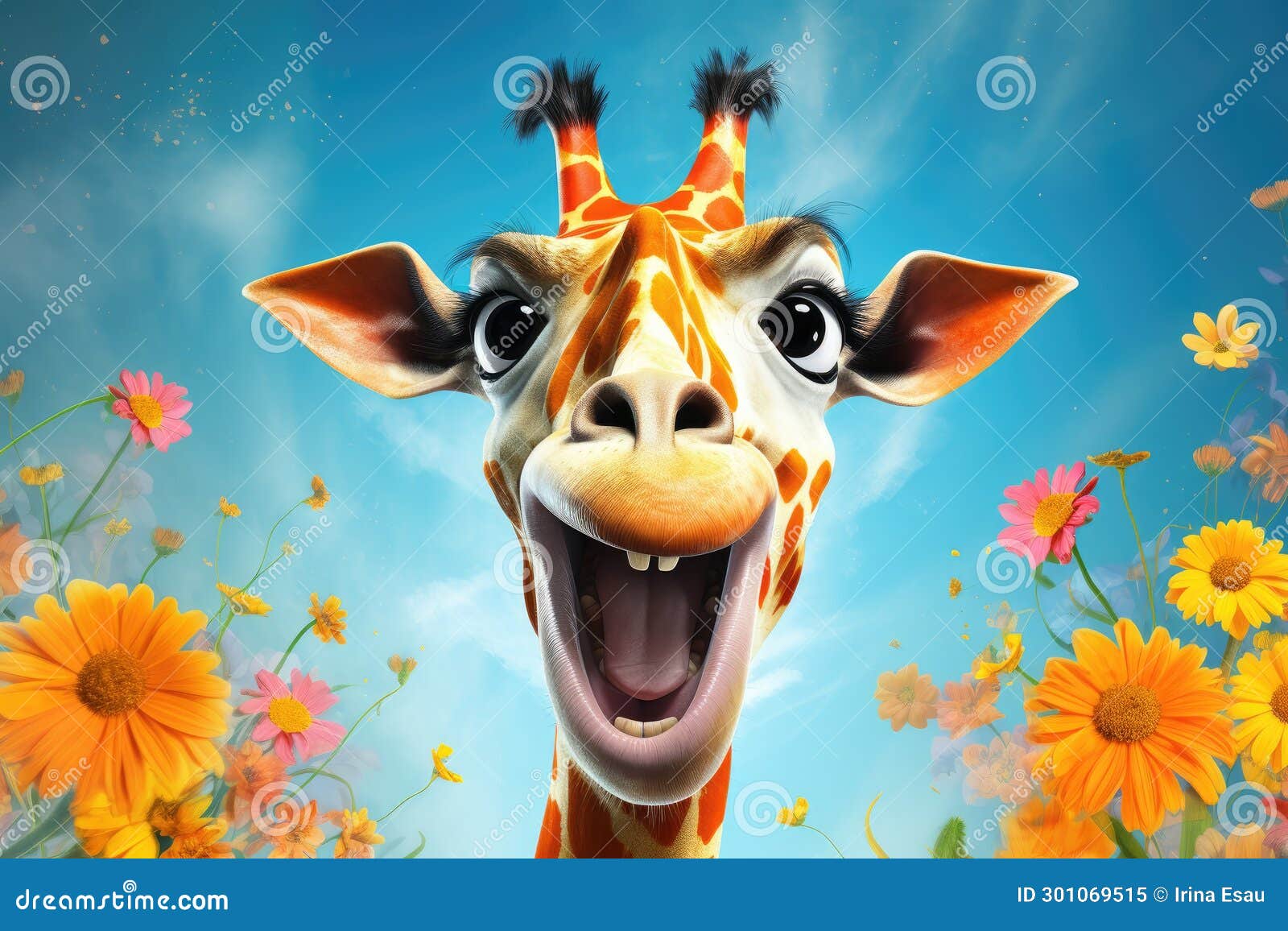 Funny Cartoon Smiling Giraffe Stock Image - Image of floral, whimsical ...