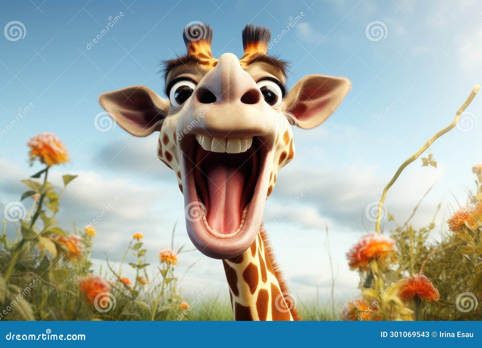 Funny Cartoon Smiling Giraffe Stock Illustration - Illustration of ...