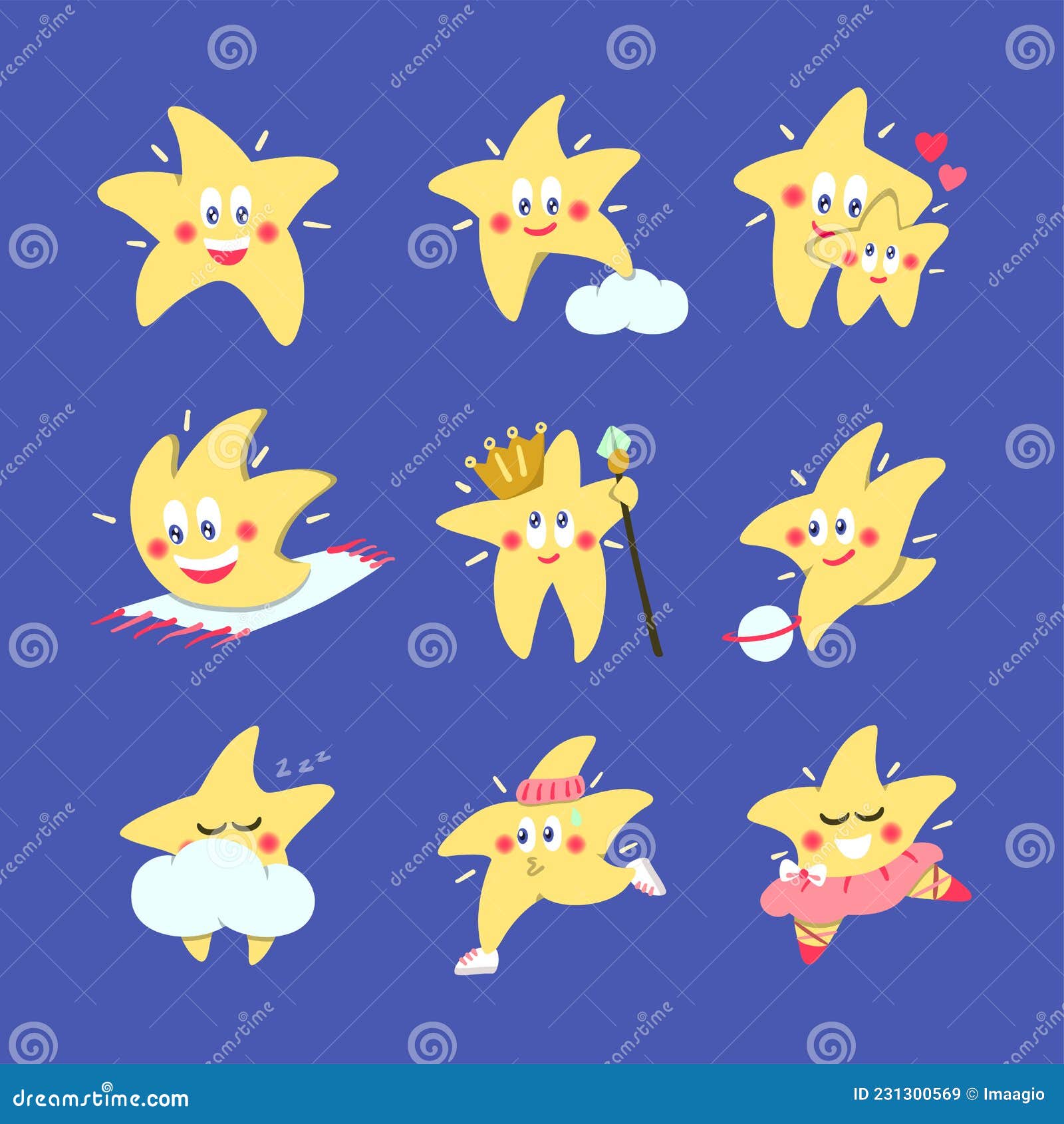 Funny Cartoon Stars Set. Vector Illustration Stock Vector ...