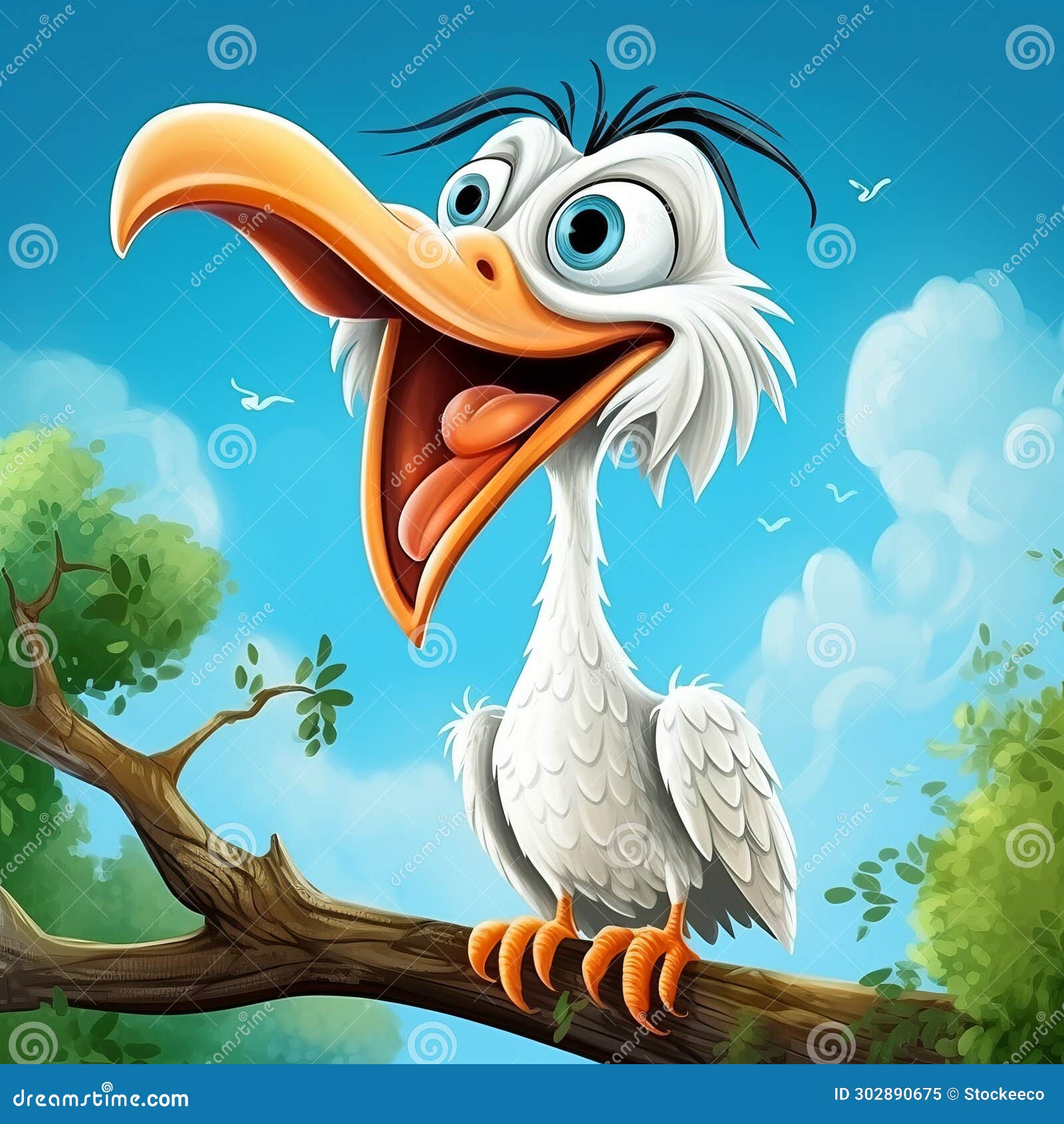 Funny Cartoon Stork Illustration with Crazy Expression on Branch Stock ... Funny Cartoon Stork Illustration with Crazy Expression on Branch Stock ...