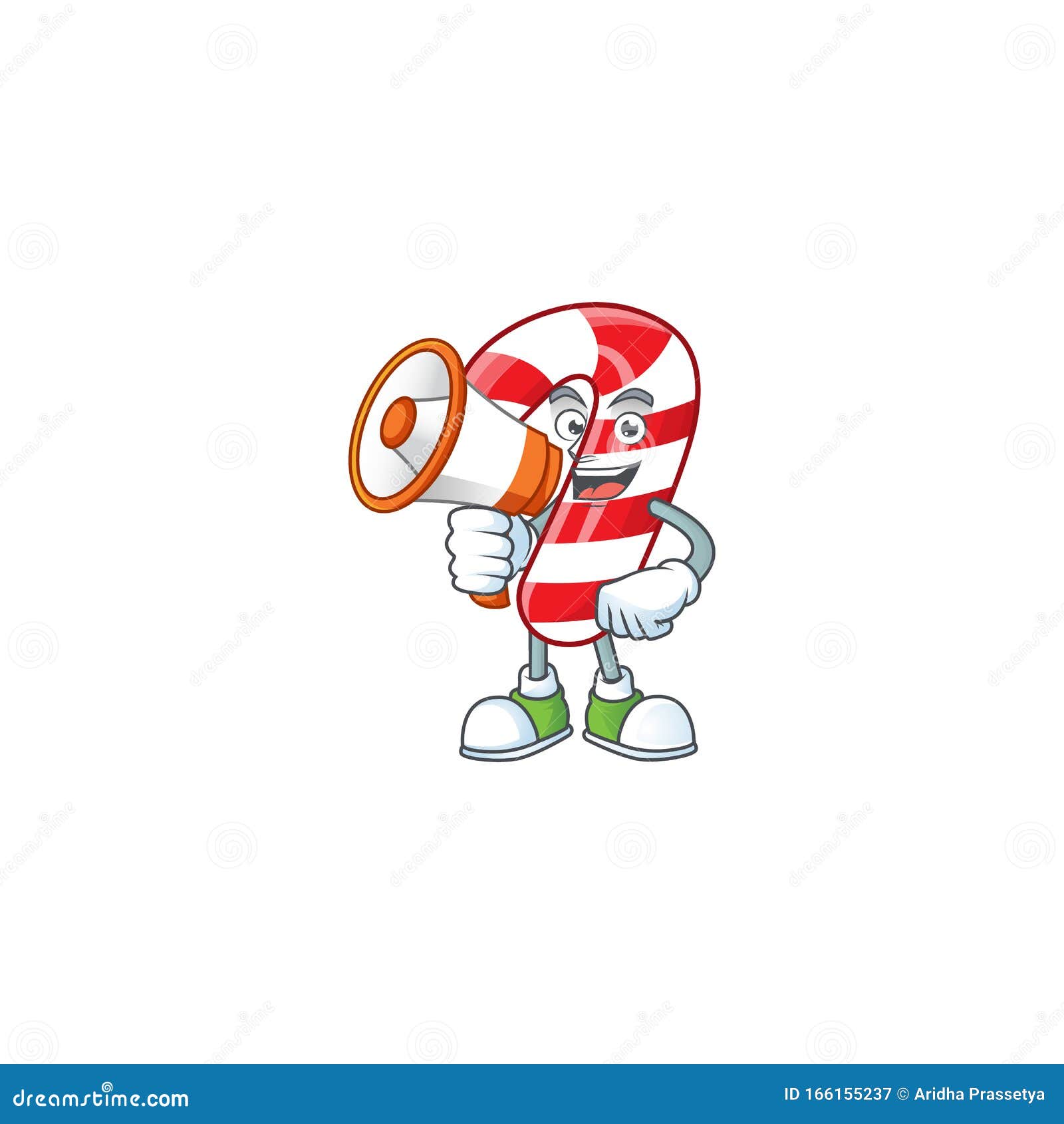 Funny Cartoon Style of Christmas Candy Cane with Megaphone Stock Vector ...