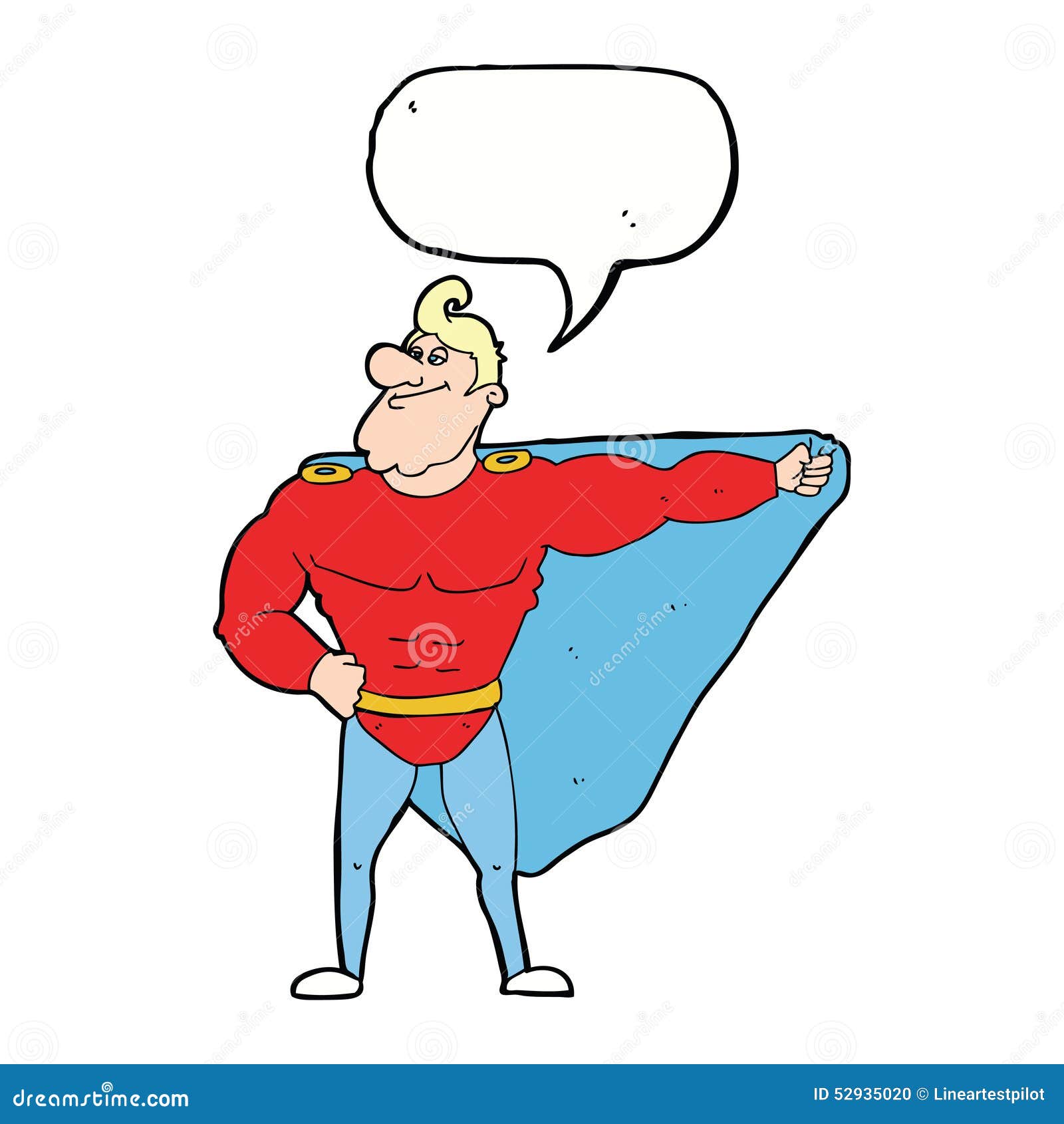 Funny Cartoon Superhero with Speech Bubble Stock Illustration ...