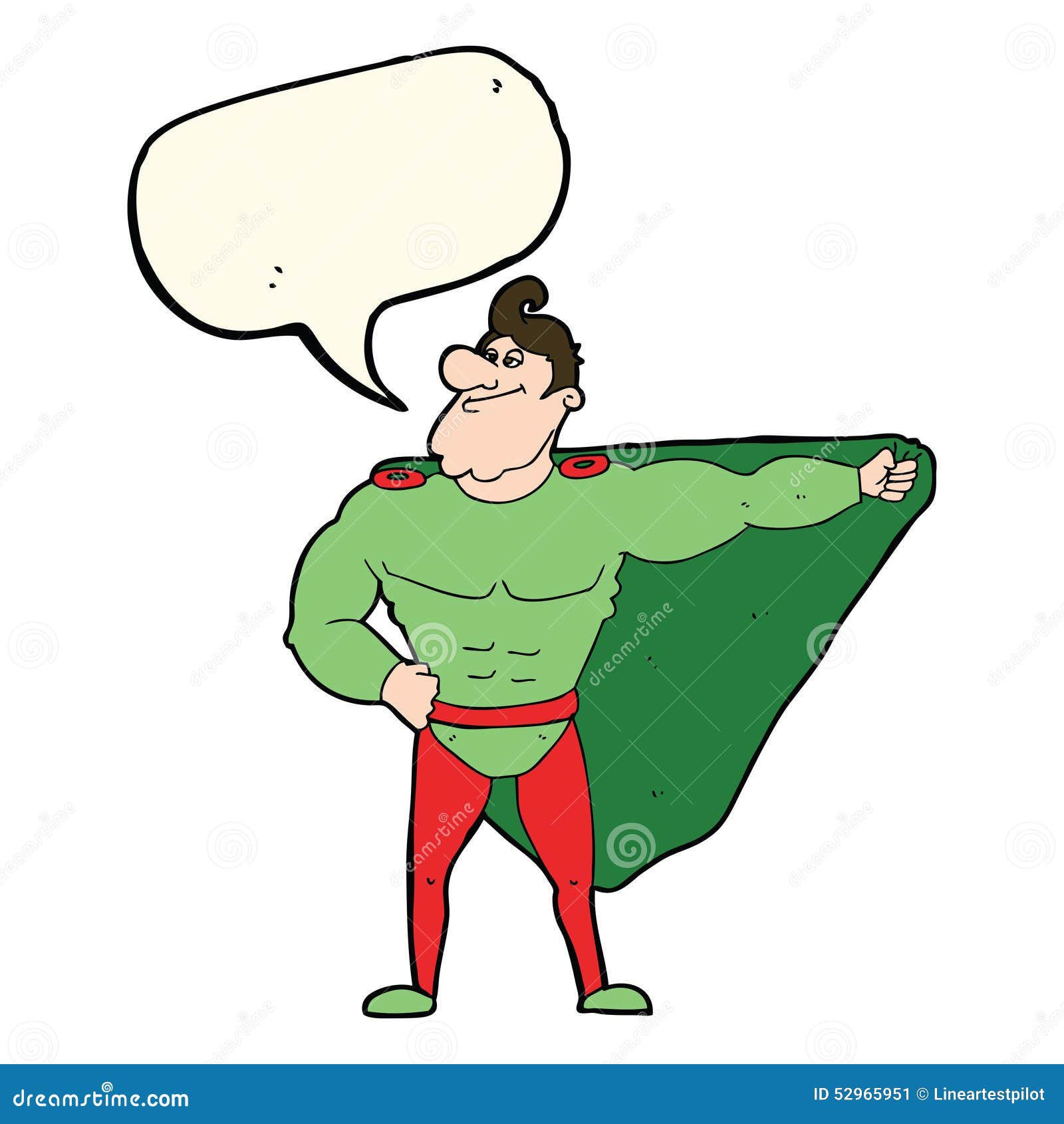 Funny Cartoon Superhero with Speech Bubble Stock Illustration ...