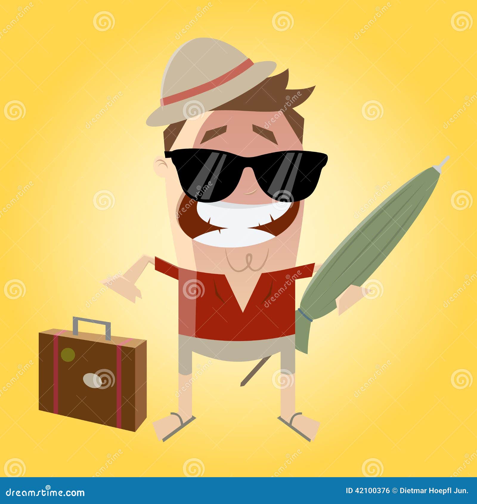 Cartoon Man Tourist With A Backpack And A Hat Riding A Donkey Vector ...