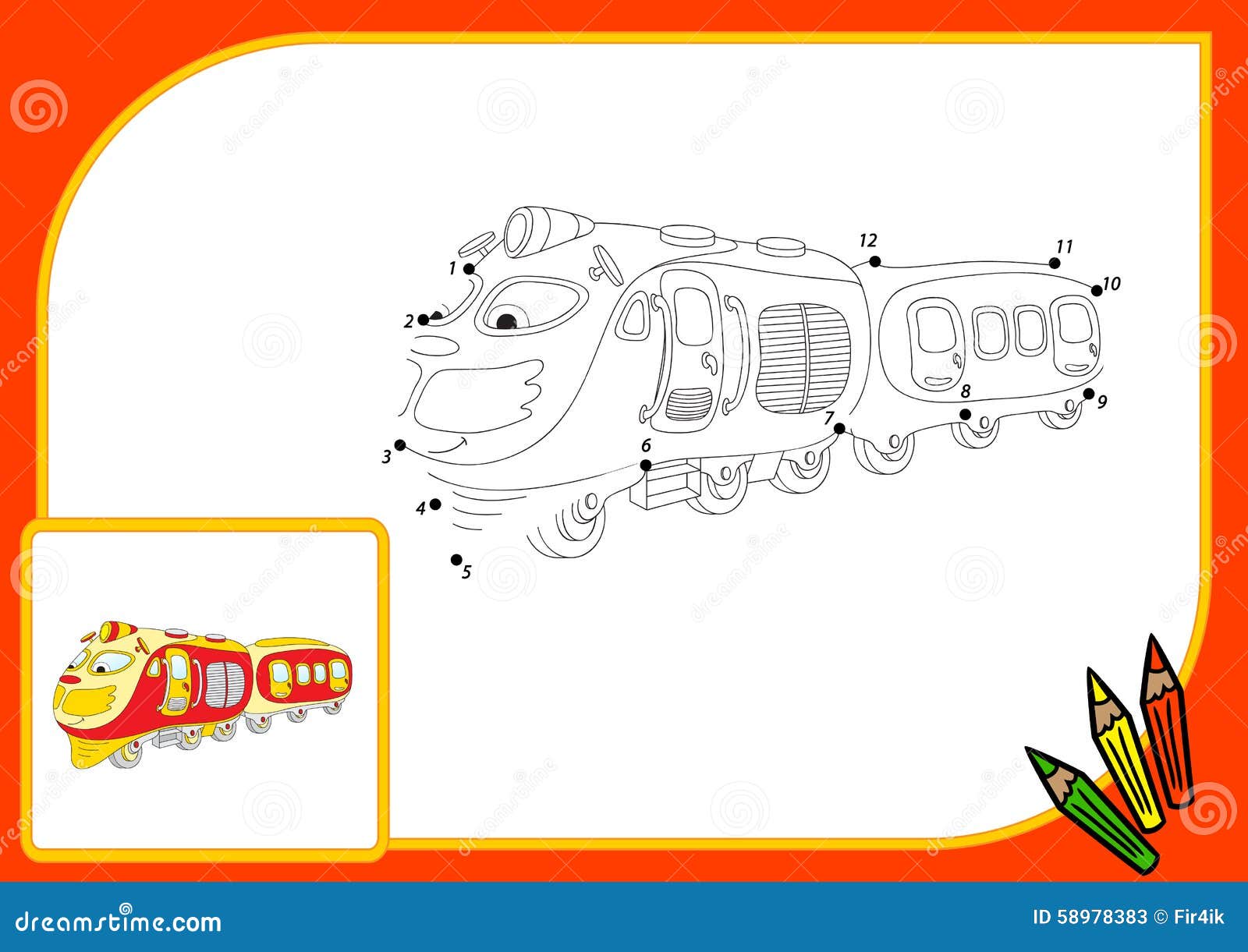 Funny Cartoon Train. Connect Dots and Get Image Stock Vector ...