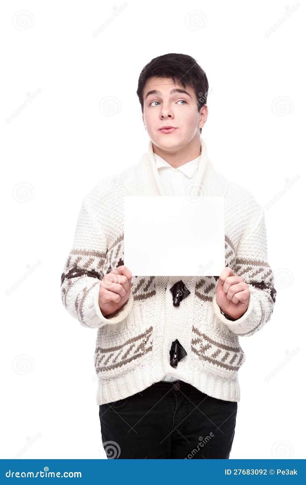 Funny Casual Winter Man Holding Sign Stock Photo - Image of hair ...