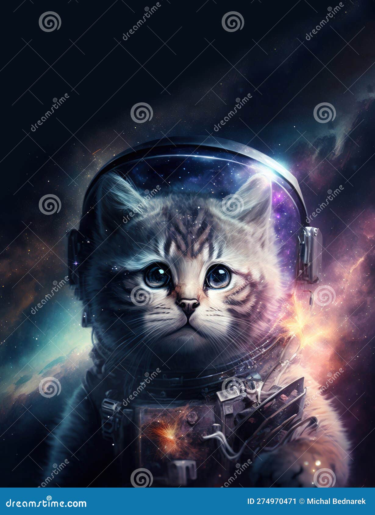 Funny Cat Astronaut in Outer Space. Generative AI Stock Illustration ...