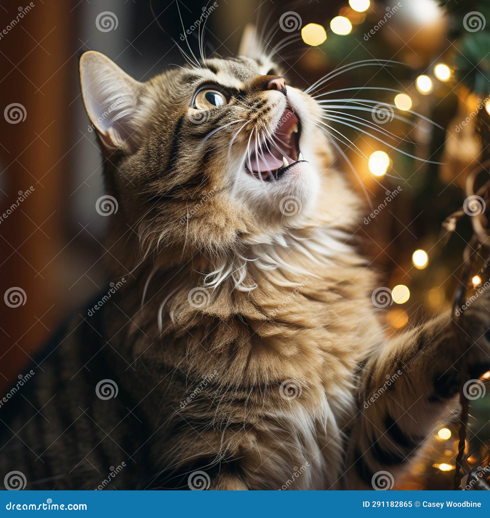 A Funny Cat Attacking a Christmas Tree Stock Illustration ...