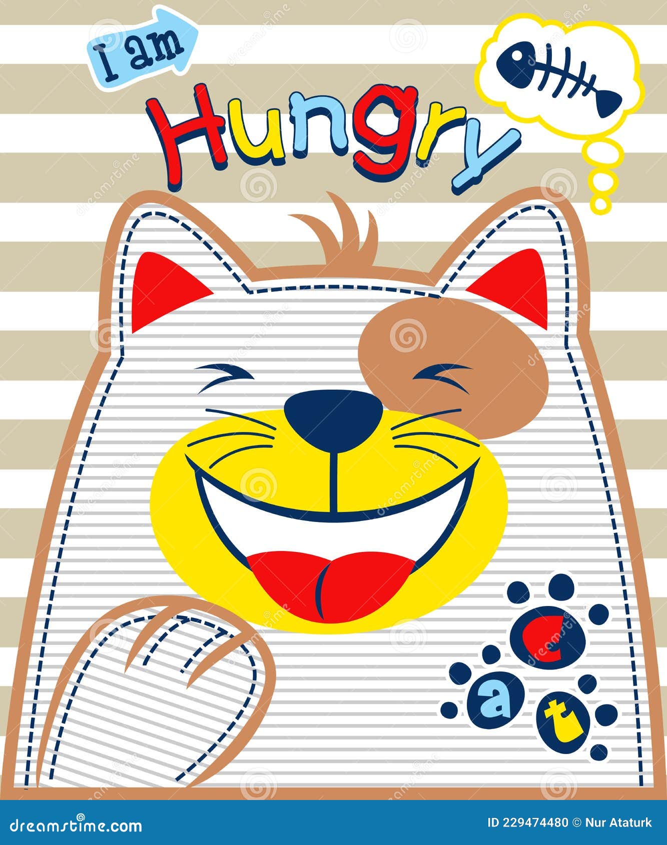 Funny Cat Cartoon Laughing on Striped Background Stock Vector ...