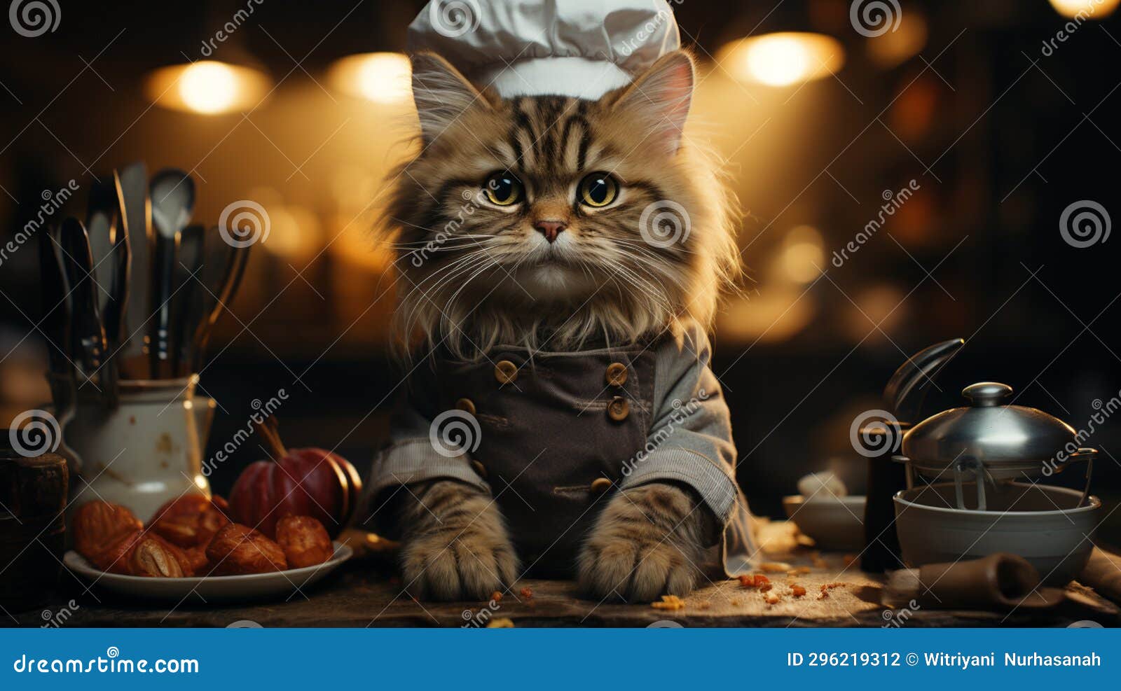 Funny Cat with Chef Uniforms. Generative AI Stock Illustration ...