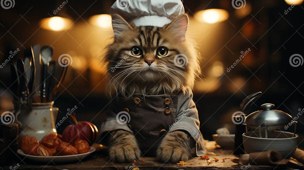 Funny Cat with Chef Uniforms. Generative AI Stock Photo - Image of ...