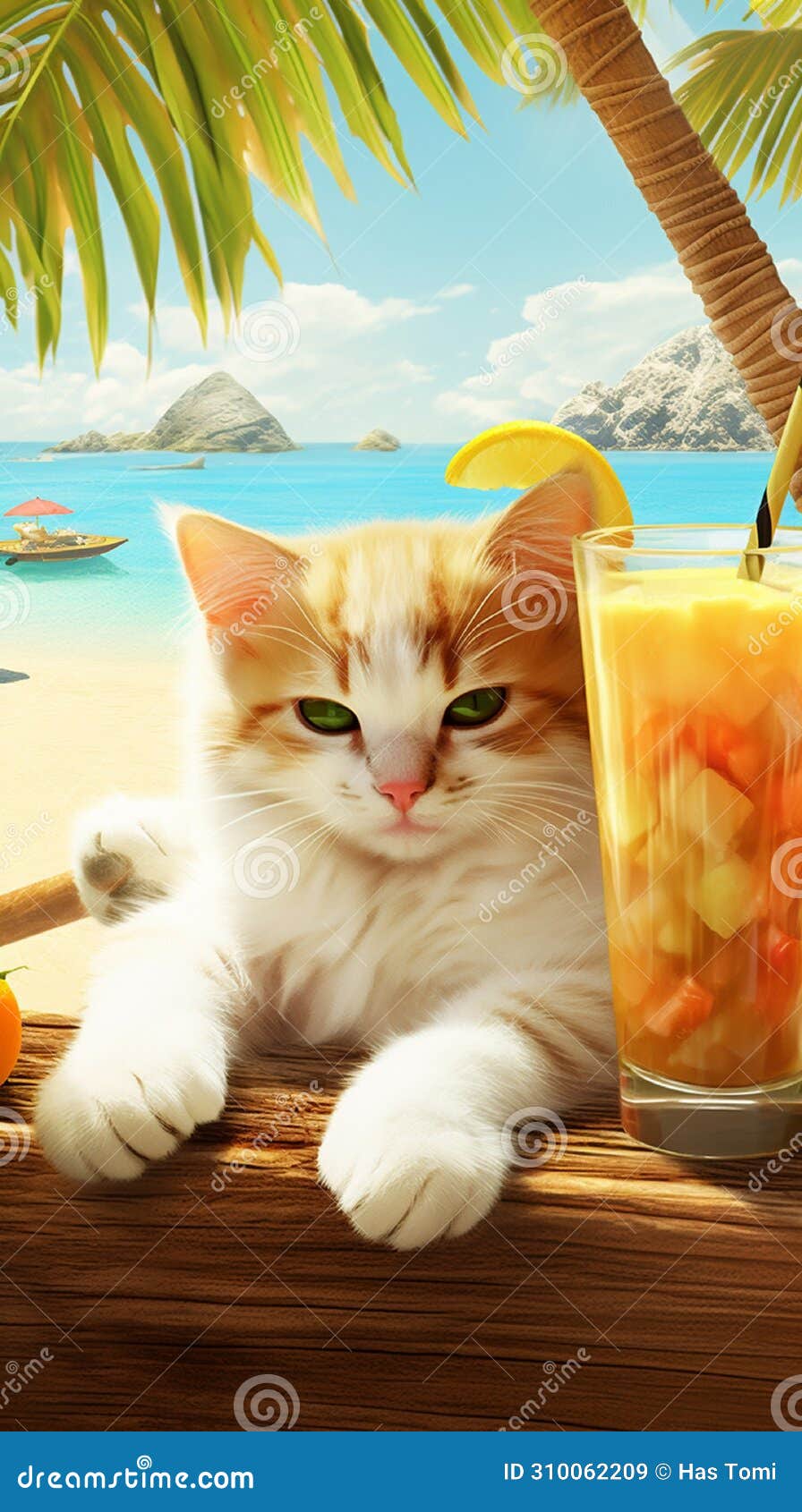 Funny Cat with Cocktail on the Beach. Summer Vacation Concept Stock ...