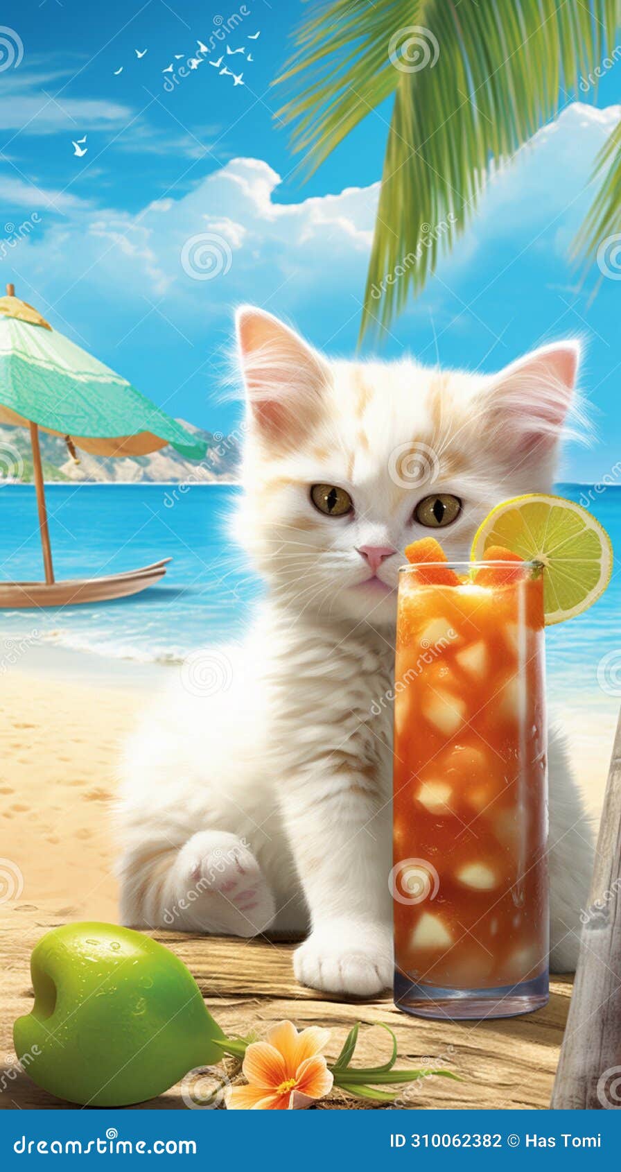 Funny Cat with Cocktail on the Beach. Summer Vacation Concept Stock ...