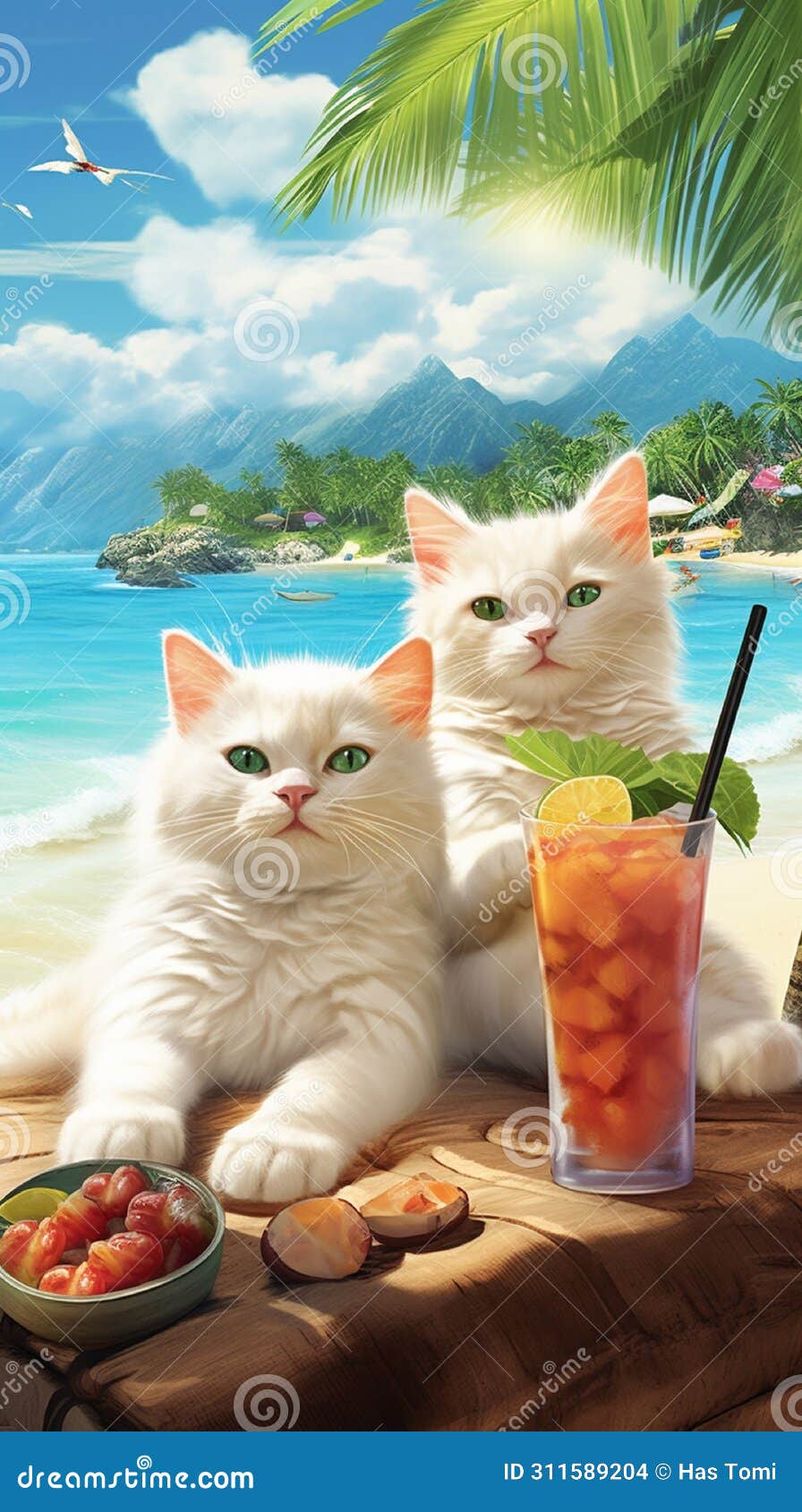 Funny Cat with Cocktail on the Beach. Summer Vacation Concept Stock ...