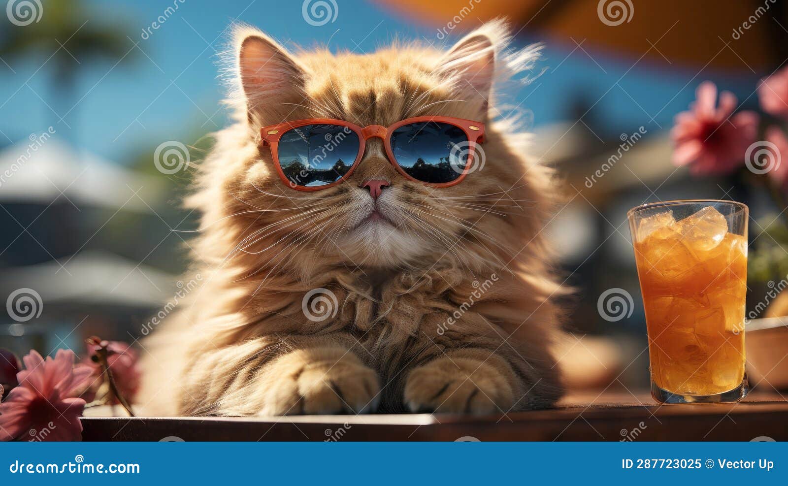 Funny Cat with Cocktail Drink at Beach. Generative AI. Stock ...