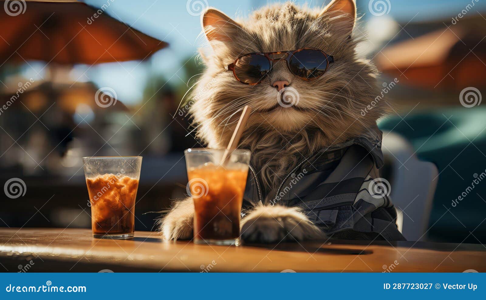 Funny Cat with Cocktail Drink at Beach. Generative AI. Stock ...