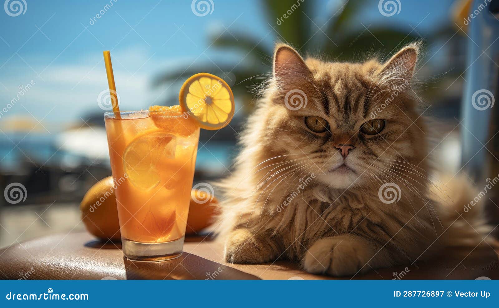 Funny Cat with Cocktail Drink at Beach. Generative AI. Stock ...