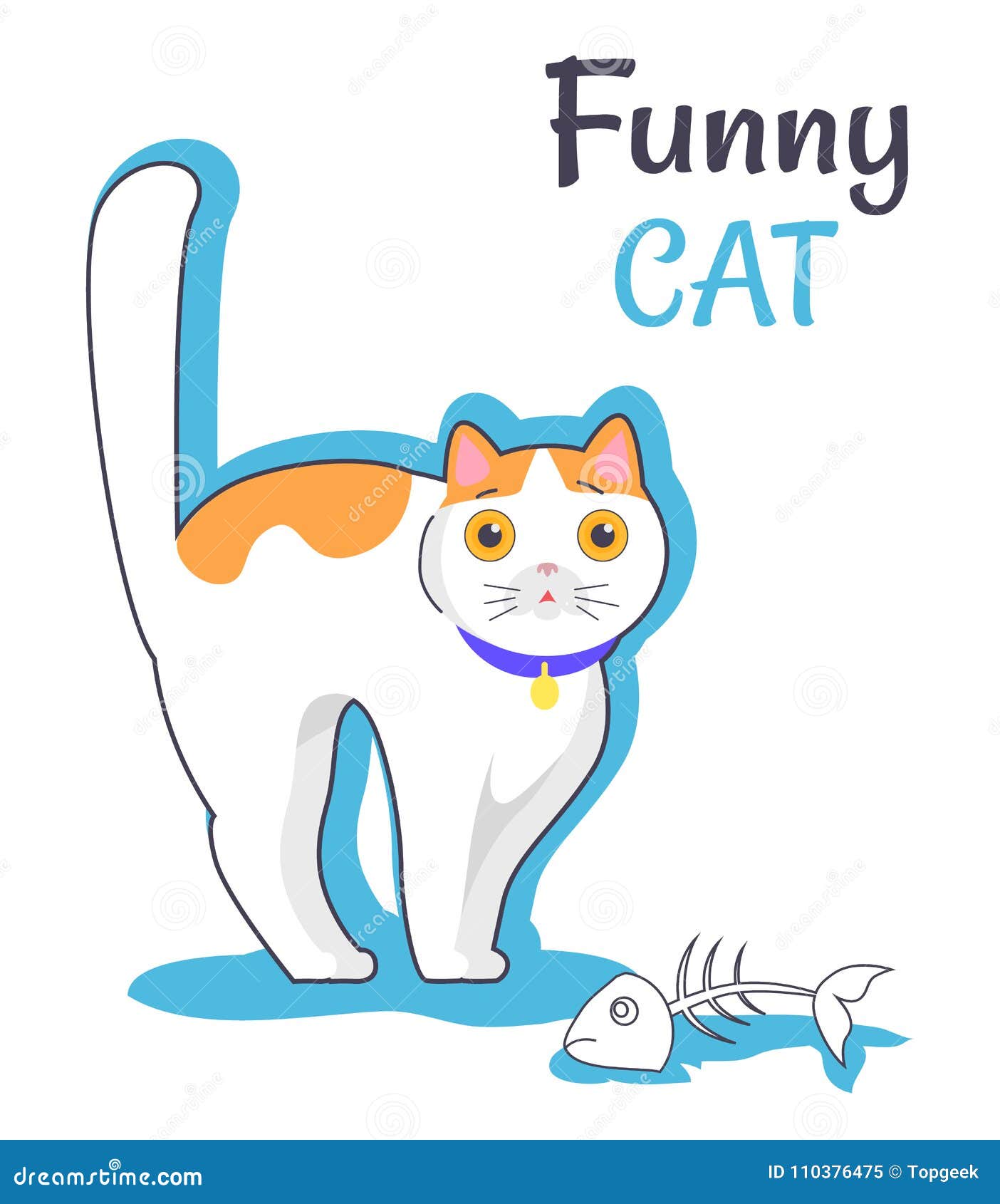 Funny Cat with Fish Bone, Vector Illustration Stock Vector ...