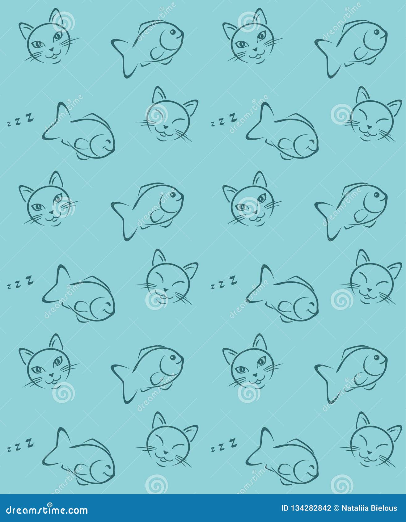 Funny Cat and Fish. Seamless Pattern for Wrapping Stock Vector ...
