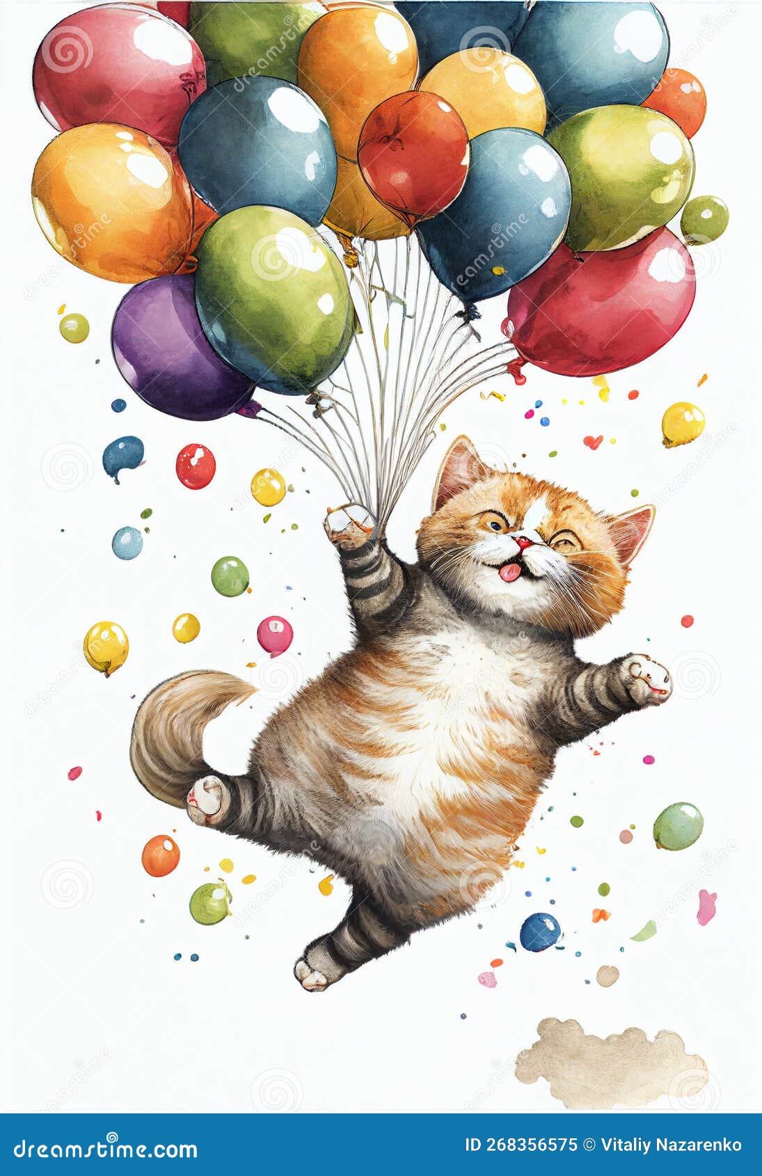 Funny Cat Flies on Balloons. AI Generated Stock Image - Image of ...