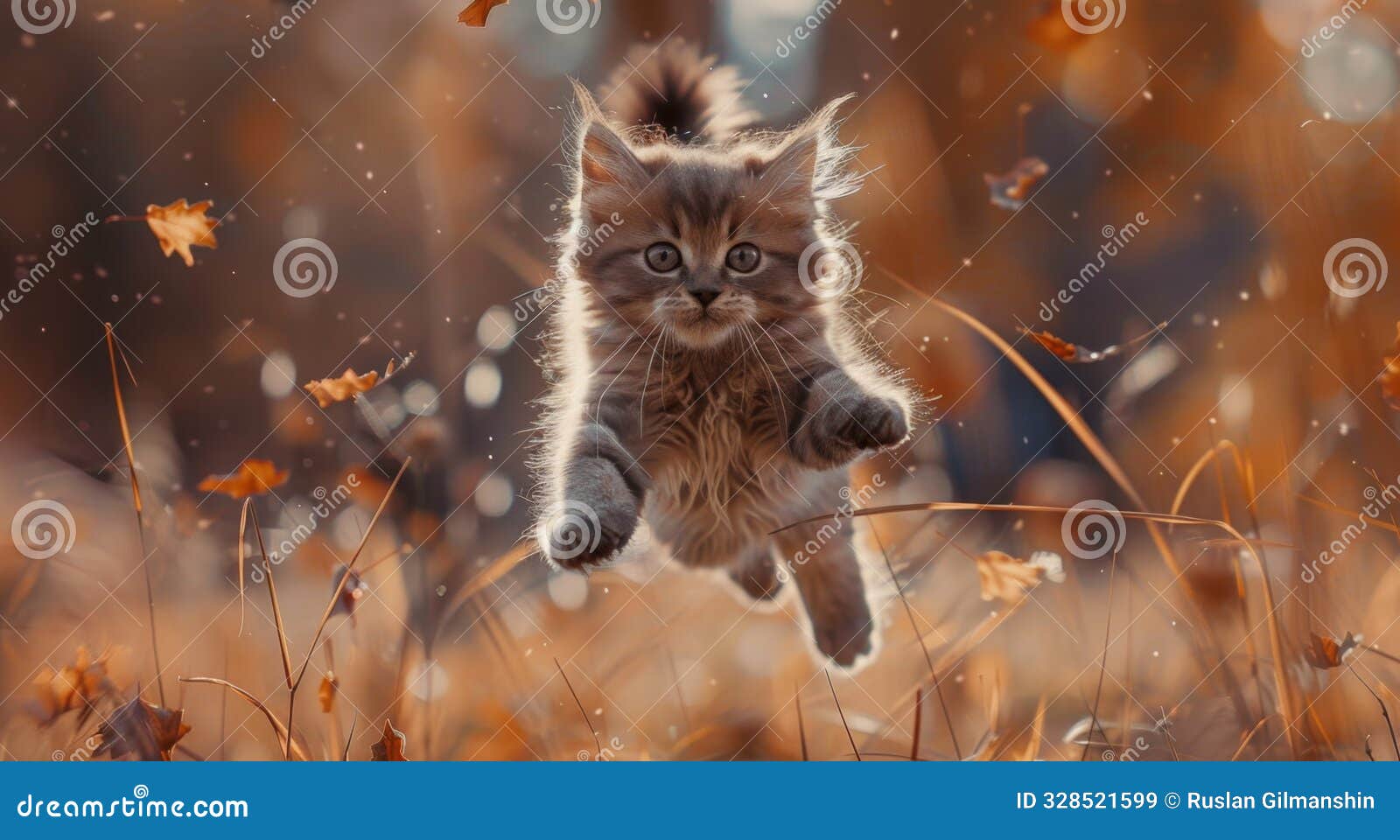 Funny Cat Flying in the Air in Autumn Stock Image - Image of animal ...