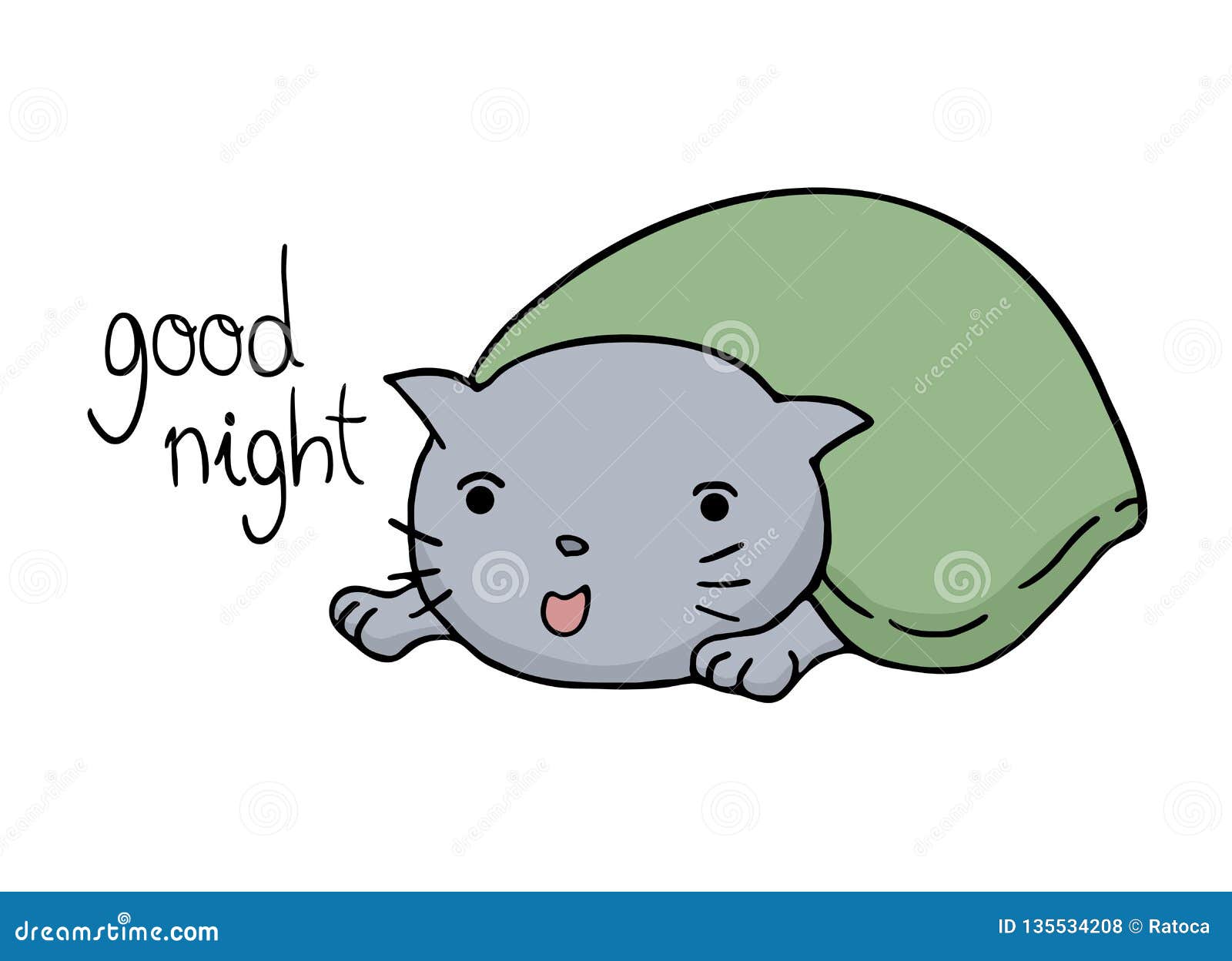 Funny Cat and Good Night Message Stock Vector - Illustration of drawing ...