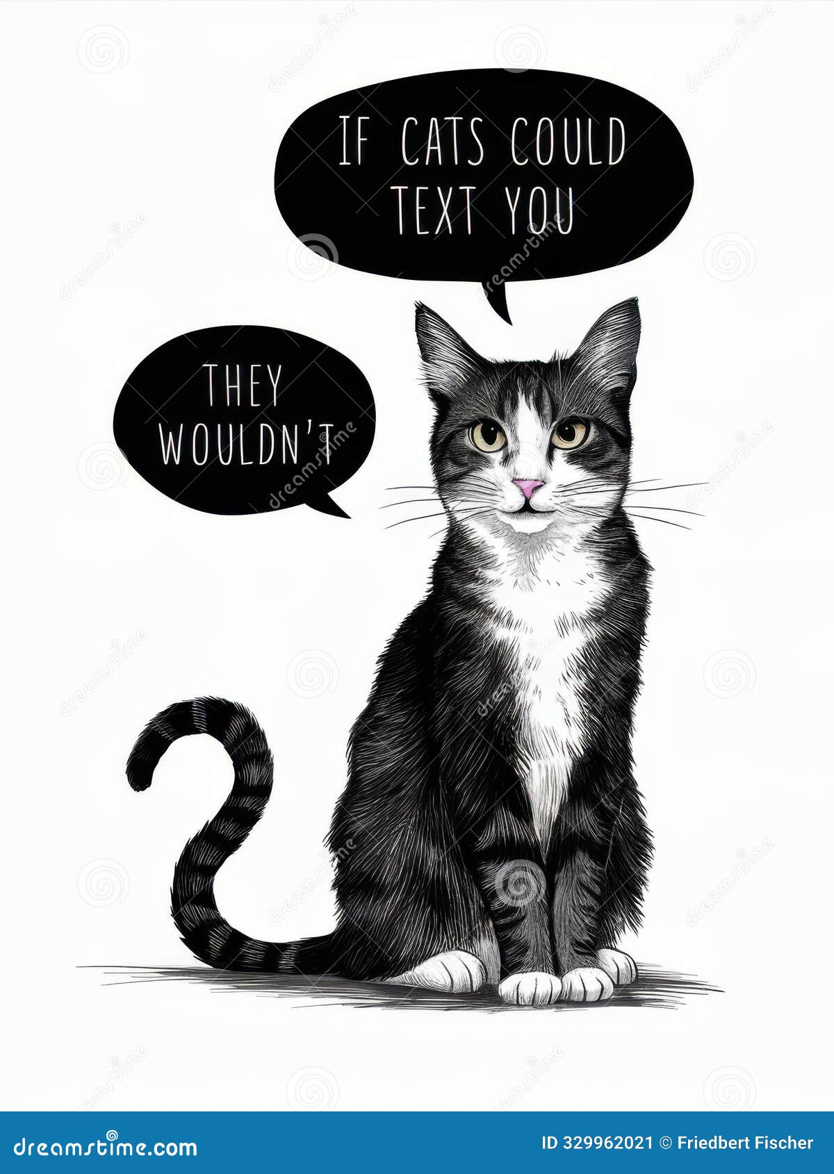 Funny Cat Illustration with Hilarious Text Bubble Quote Stock Image ...