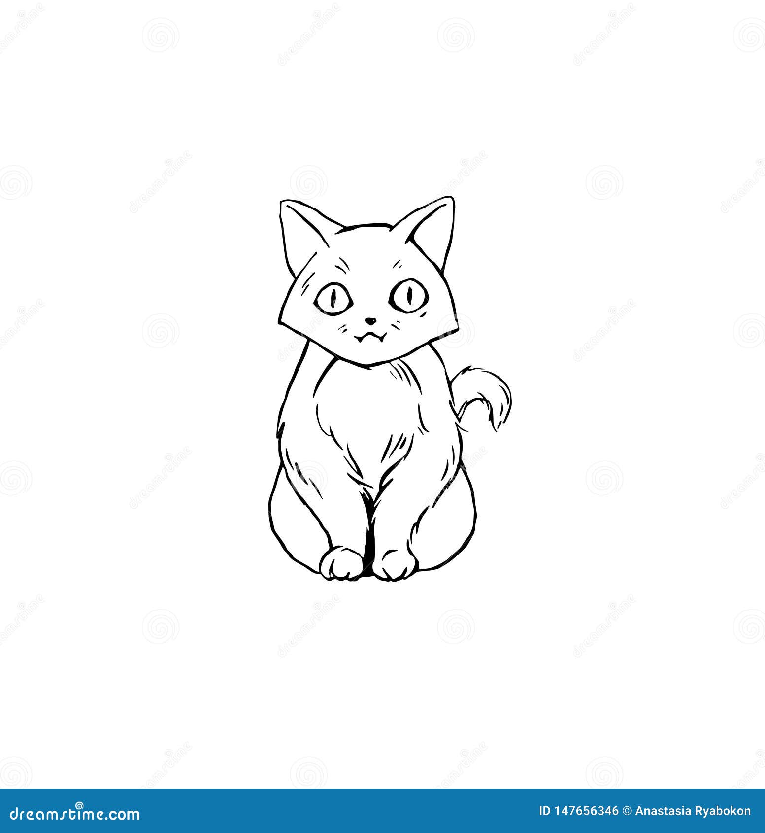 Funny Cat Ink Sketch Vector Illustration Stock Vector - Illustration of ...