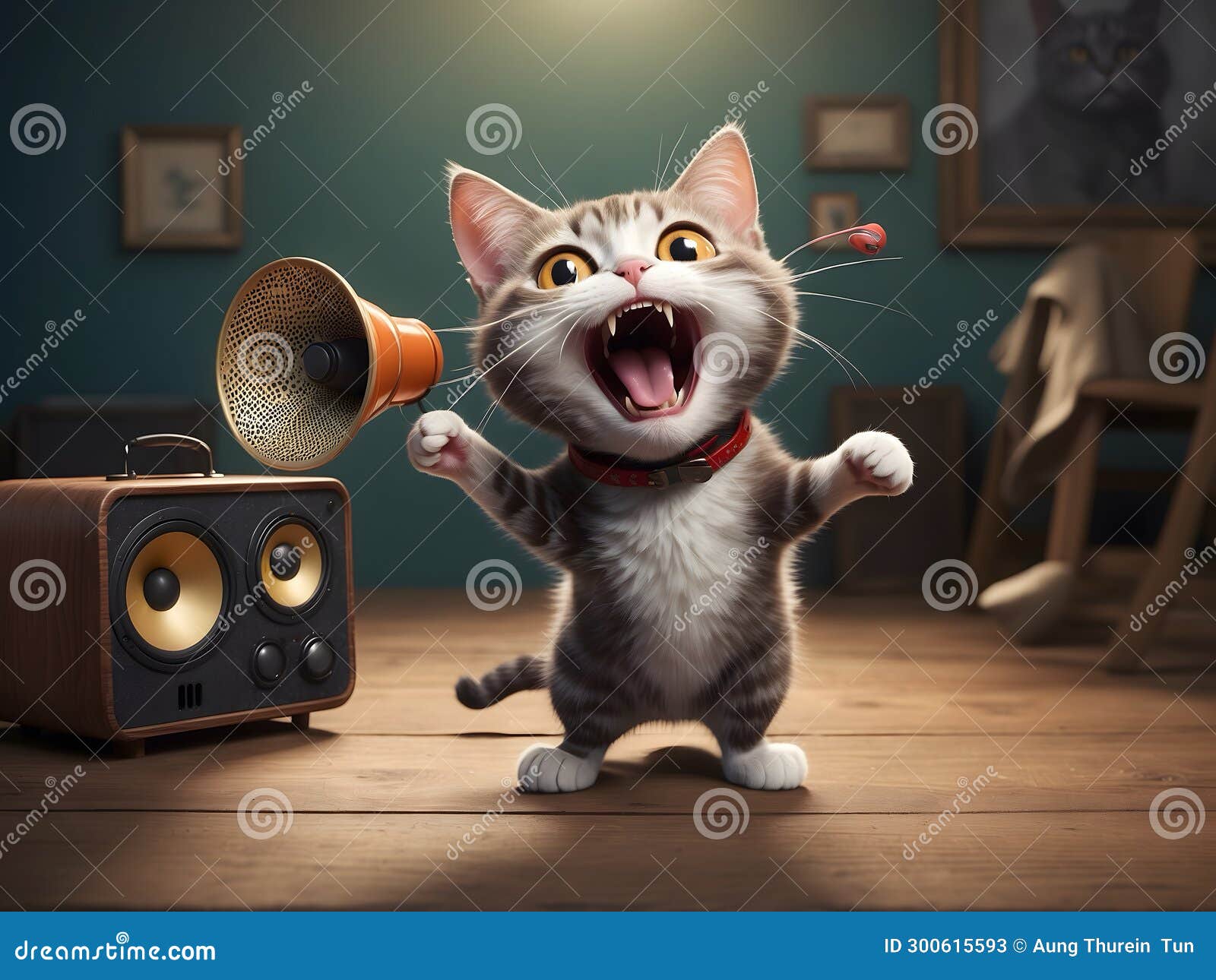 A Funny Cat with a Loudspeaker Stock Image - Image of sale ...