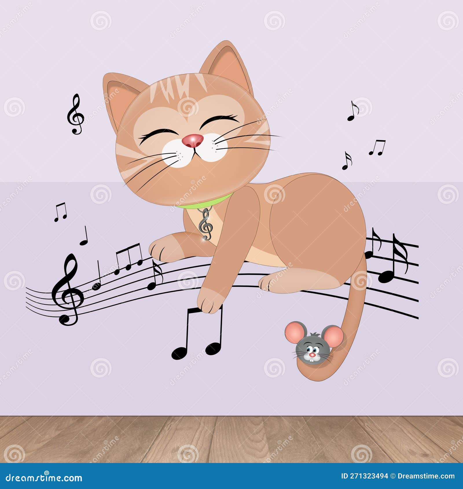 Funny Cat on Music Pentagram Stock Illustration - Illustration of ...