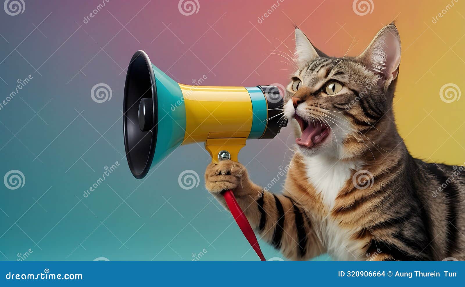 A Funny Cat Screaming with Megaphone with an Isolated Background Stock ...