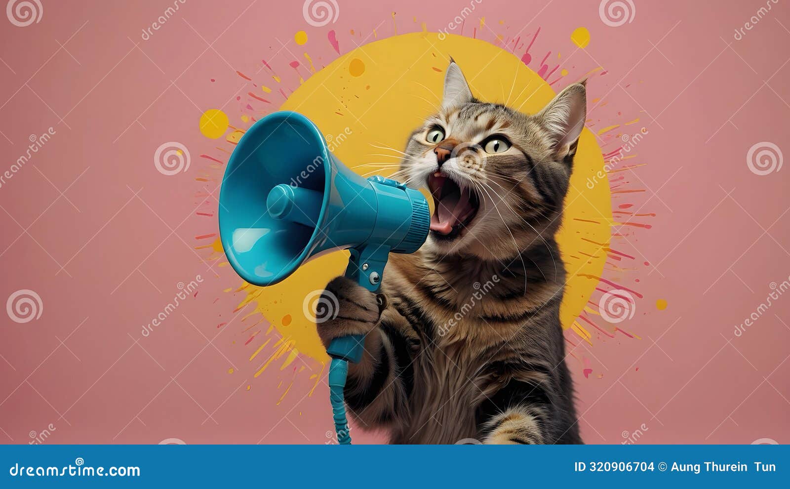 A Funny Cat Screaming with Megaphone with an Isolated Background Stock ...