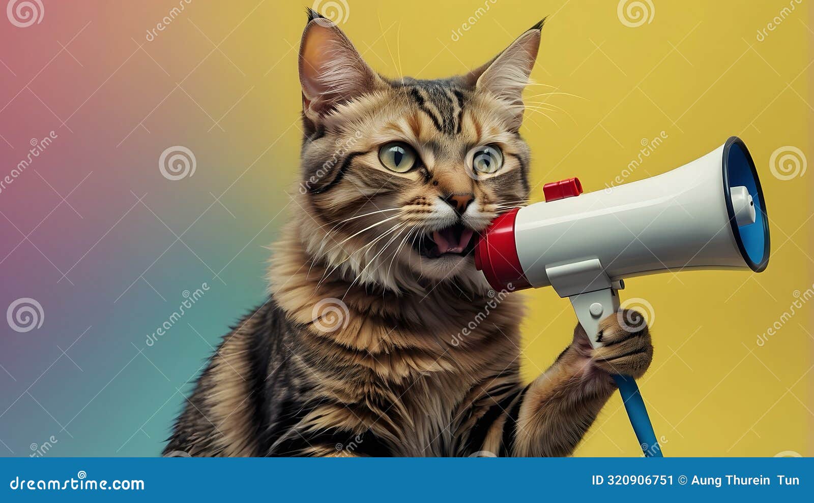 A Funny Cat Screaming with Megaphone with an Isolated Background Stock ...
