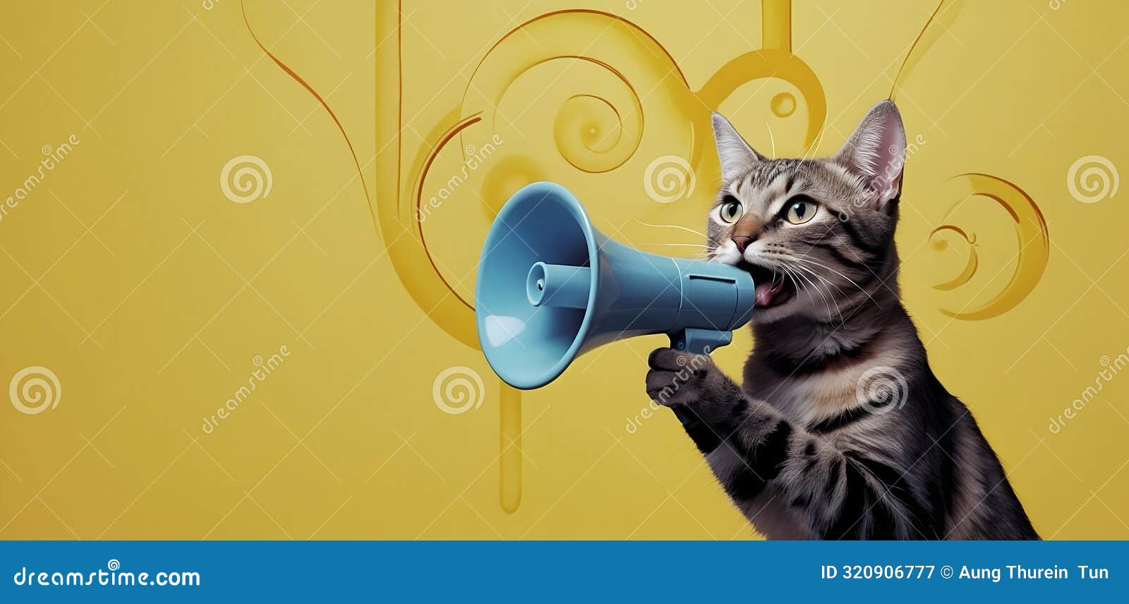 A Funny Cat Screaming with Megaphone with an Isolated Background Stock ...