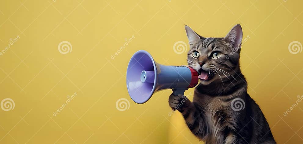 A Funny Cat Screaming with Megaphone with an Isolated Background Stock ...