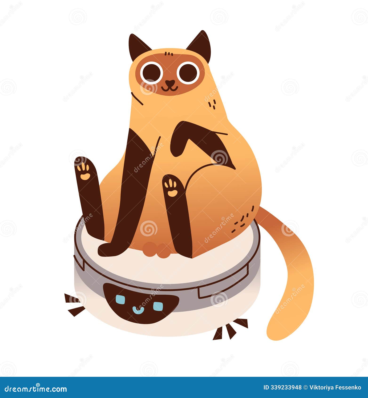 A Funny Cat Sits on a Robot Vacuum Cleaner. Flat Vector Illustration of ...
