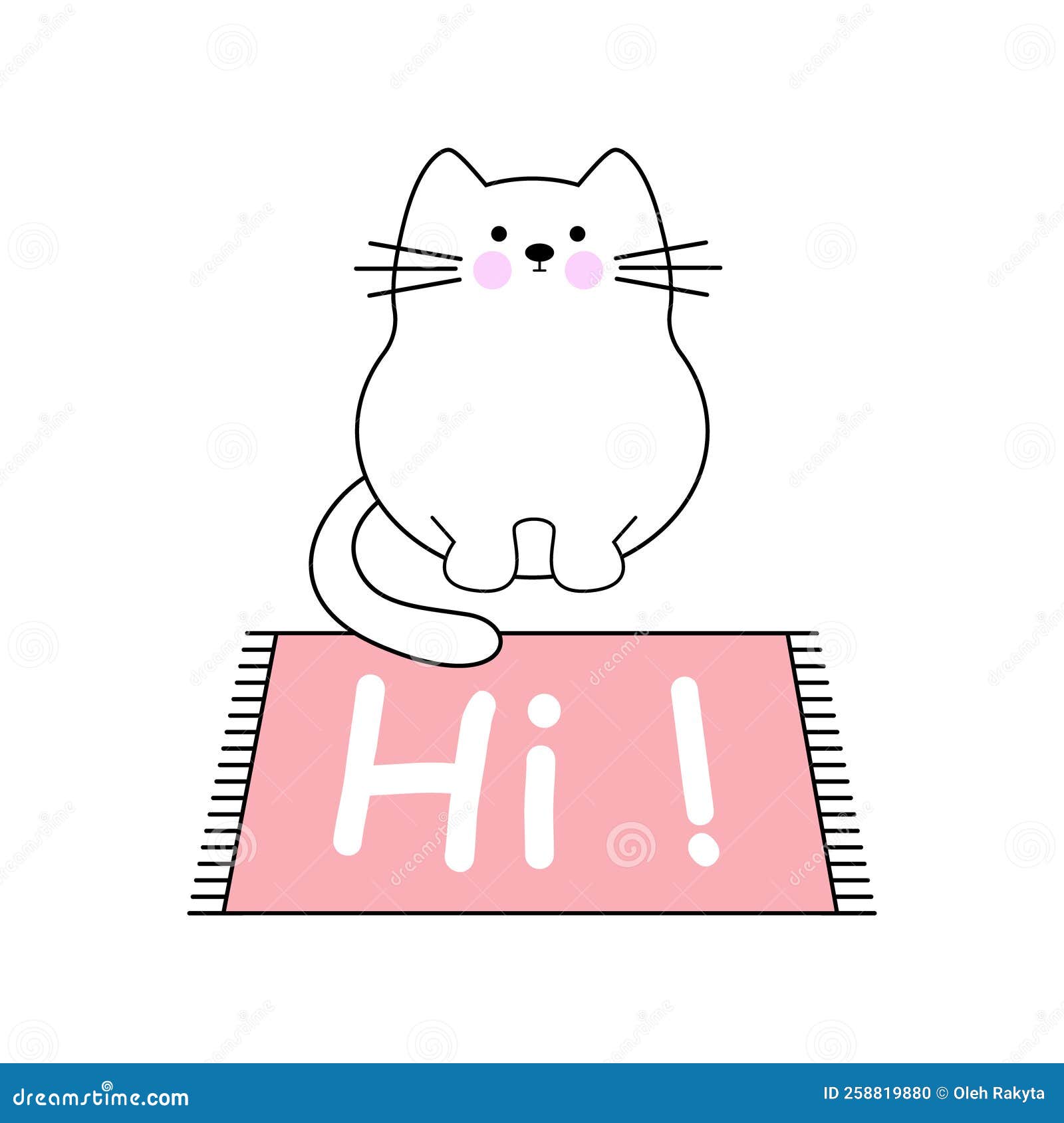 A Funny Cat is Sitting in Front of a Mat with the Inscription HI ...