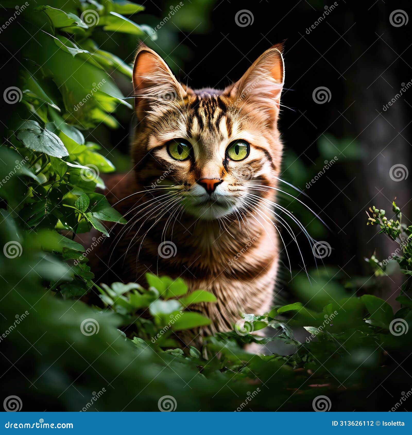 Funny Cat a Cat Sneaking through the Green Leaves Stock Photo - Image ...