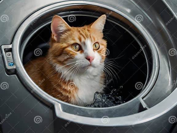 Funny Cat in the Washing Machine Stock Illustration - Illustration of ...