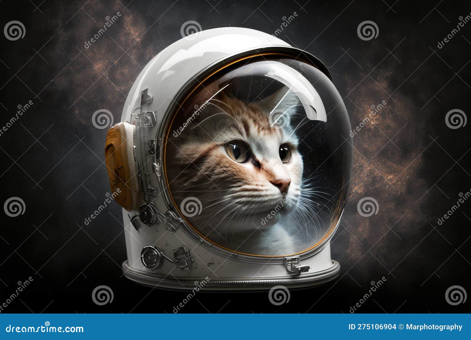 A Cat Wearing An Astronaut Suit Standing On The Surface Of Mars. Vector ...