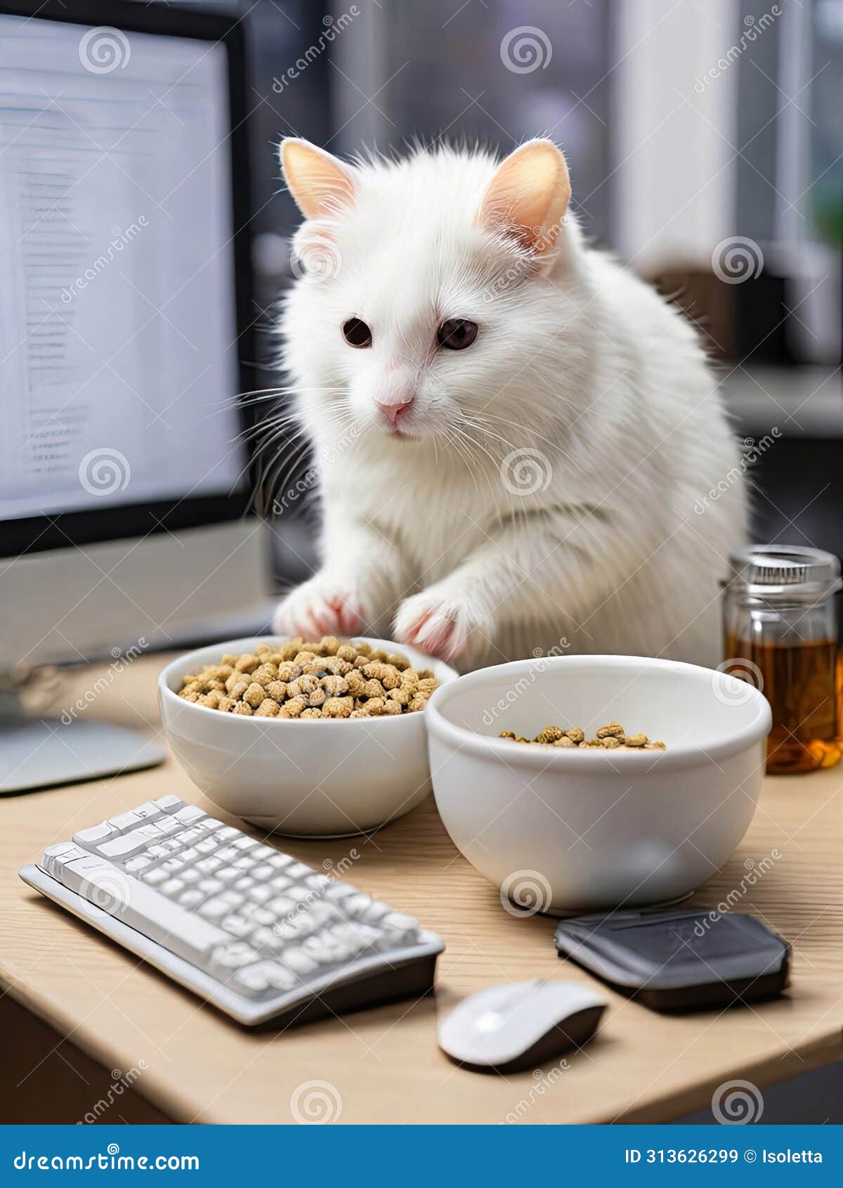 Funny Cat Working in Office and Eating Snacks Like a Human Being Stock ...