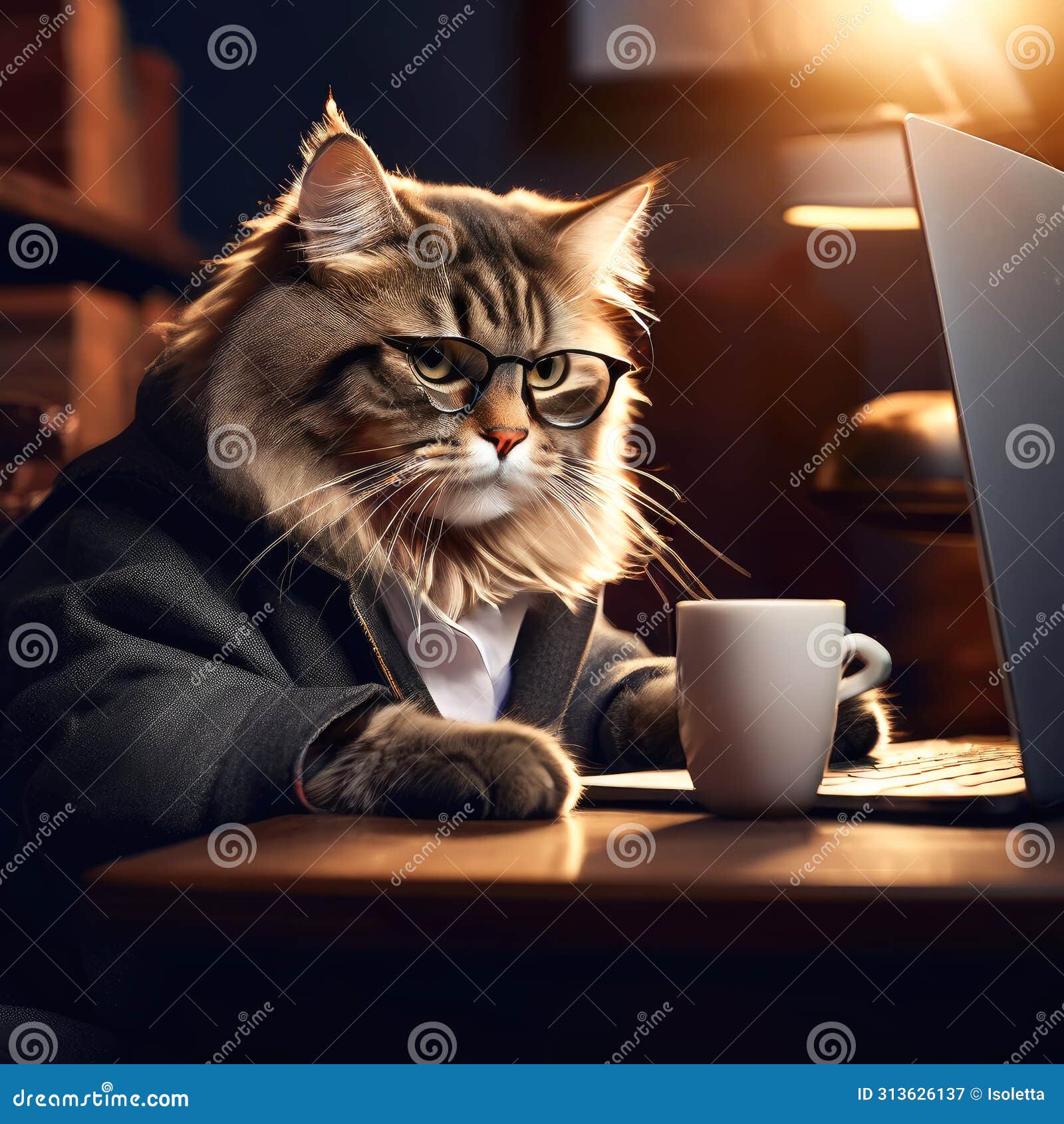 Funny Cat Working in Office Like a Human Being Stock Image - Image of ...
