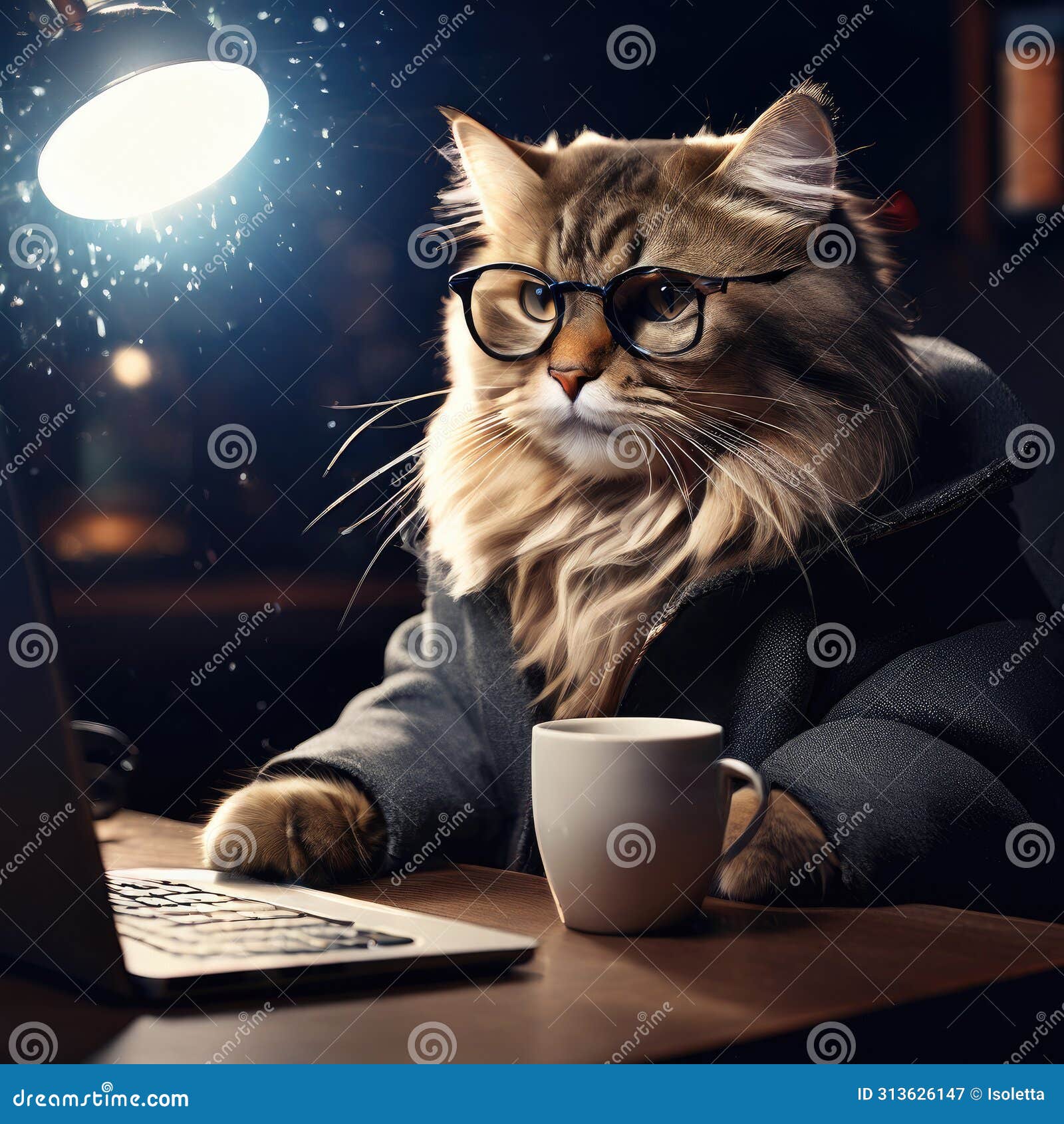 Funny Cat Working in Office Like a Human Being Stock Illustration ...