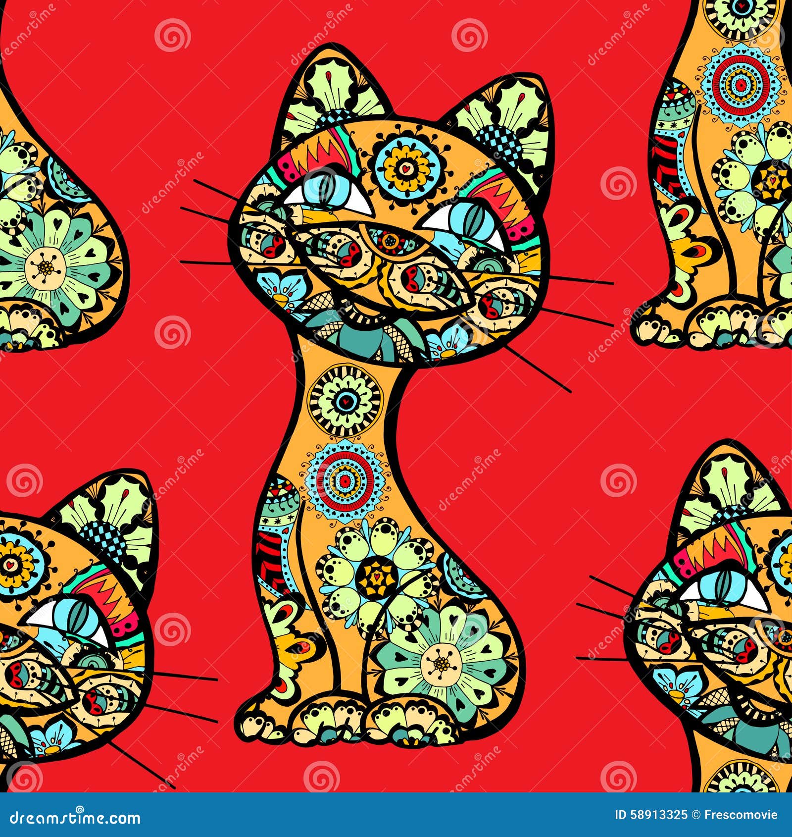 Funny cats background stock vector. Illustration of colorful - 58913325