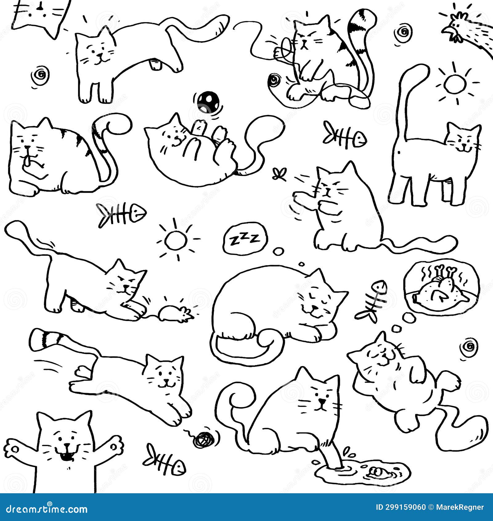 Funny cats drawings stock illustration. Illustration of drawing - 299159060
