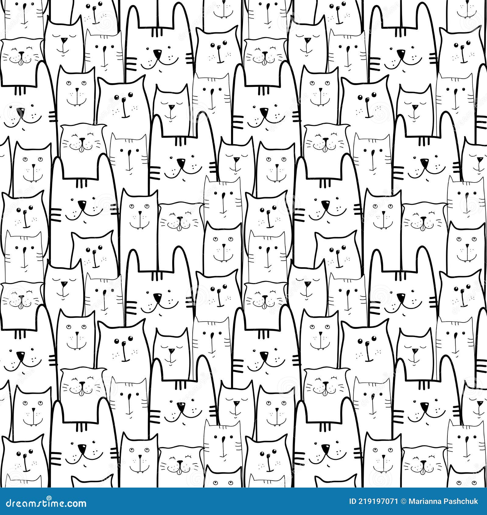 Funny Cats Seamless Vector Pattern. Doodle Art Stock Vector ...