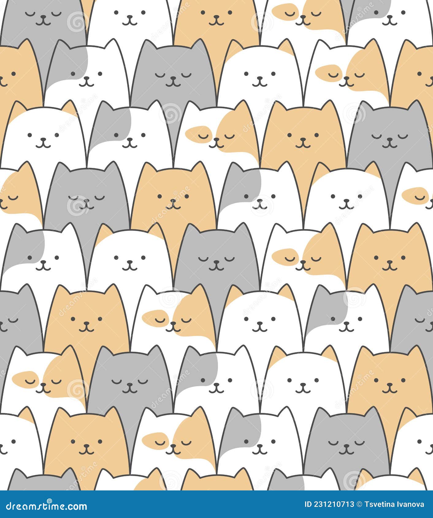 Funny Cats Vector Seamless Pattern Stock Vector - Illustration of cute ...