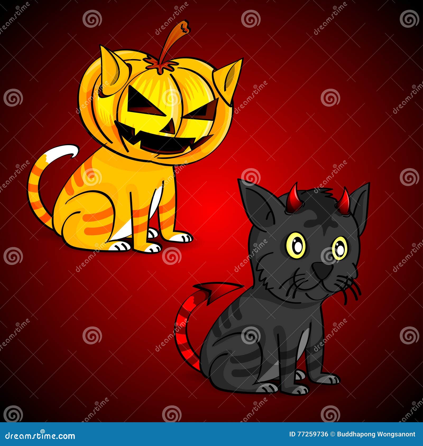 Funny Cats Wearing Devil Costume for Halloween. Stock Vector ...