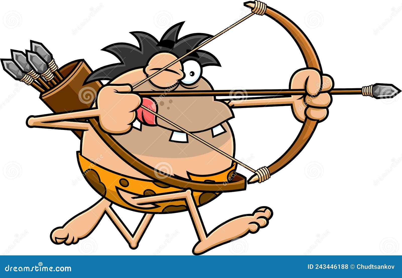Funny Caveman Cartoon Character Running with Bow and Arrow while Aiming ... Funny Caveman Cartoon Character Running with Bow and Arrow while Aiming ...